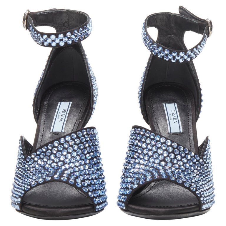 new PRADA 2019 Runway blue crystal diamond encrusted chunky heel EU37 ...