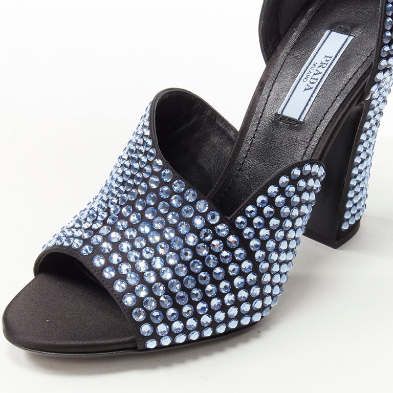 new PRADA 2019 Runway blue crystal diamond encrusted chunky heel EU37 ...
