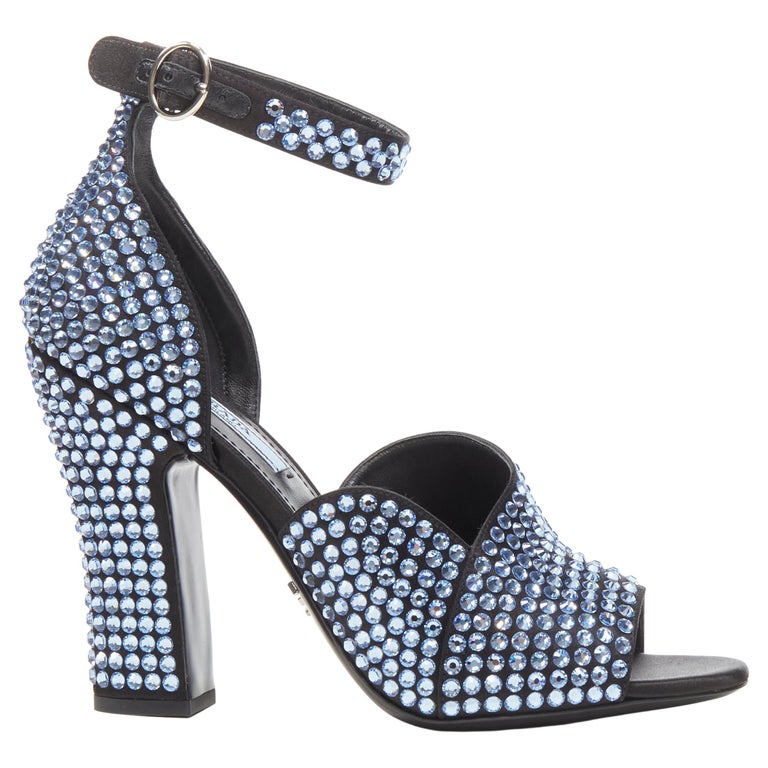 new PRADA 2019 Runway blue crystal diamond encrusted chunky heel EU37 ...
