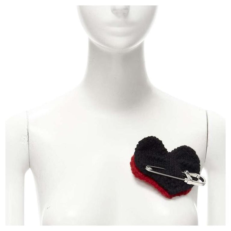 new PRADA 2019 Runway Frankenstein handmade crochet double heart pin ...