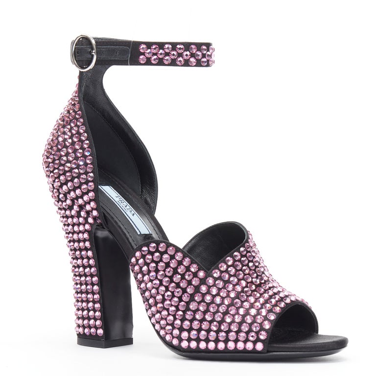 new PRADA 2019 Runway pink crystal rhinestone encrusted high heel ...