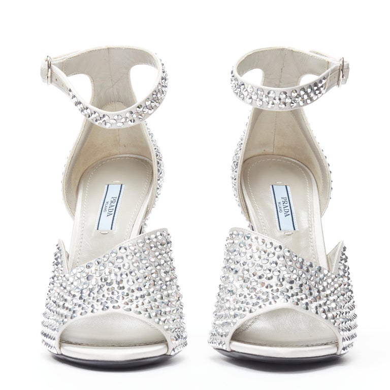 new PRADA 2019 Runway silver crystal rhinestone encrusted high heel ...