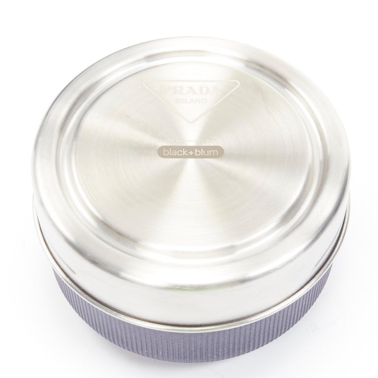 new PRADA 2021 Black+Blum logo steel cap glass lunch bowl 750ml at 1stDibs