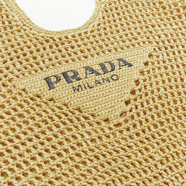 new PRADA 2022 Tropico brown Triangle Logo raffia straw tote bag For ...