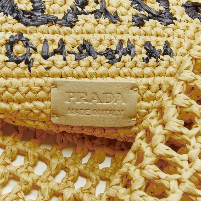 new PRADA 2022 Tropico brown Triangle Logo raffia straw tote bag For ...