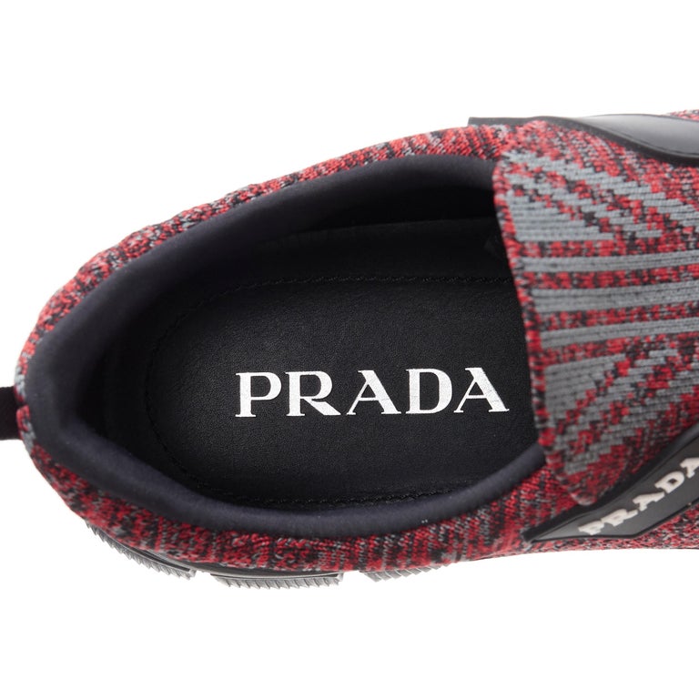 new PRADA Crossection Knit Low red black sock low runner sneakers UK8 EU41 For Sale at 1stDibs
