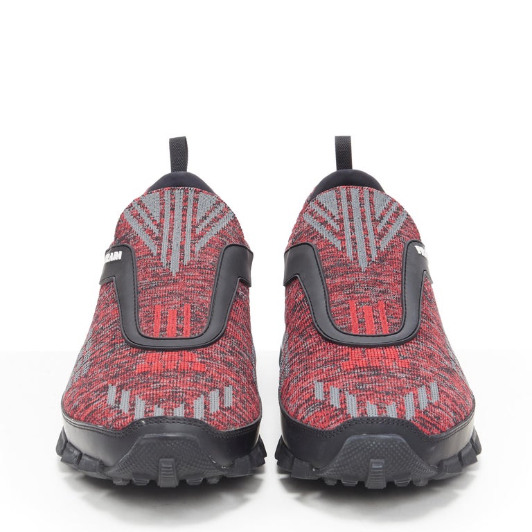 new PRADA Crossection Knit Low red black sock low runner sneakers UK8 EU41 For Sale at 1stDibs