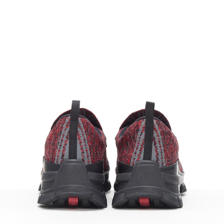new PRADA Crossection Knit Low red black sock low runner sneakers UK8 EU41 For Sale at 1stDibs