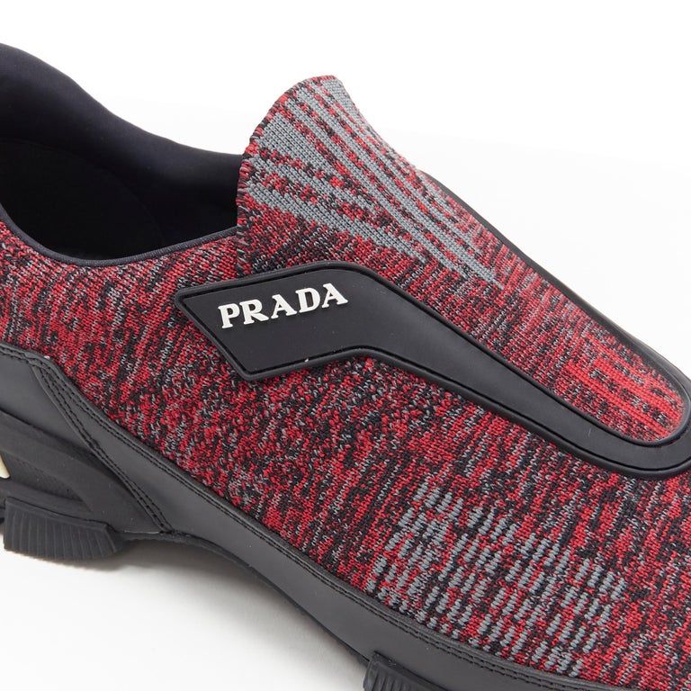 new PRADA Crossection Knit Low red black sock low runner sneakers UK8 EU41 For Sale at 1stDibs