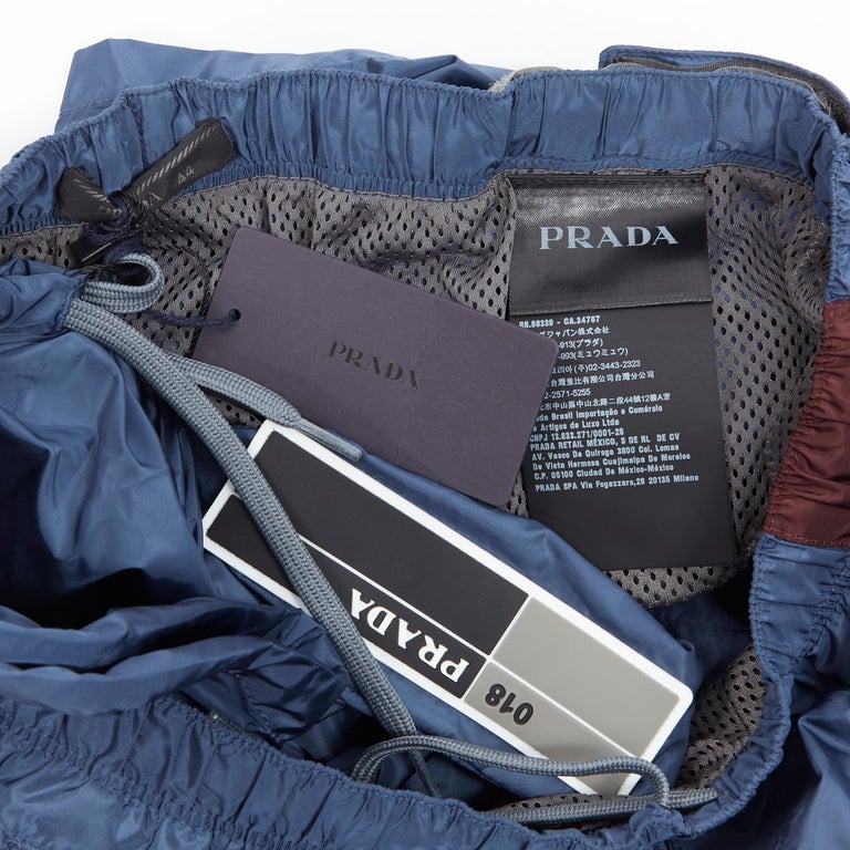 new PRADA dark blue burgundy stripe rubber logo swim shorts trunks IT44 ...