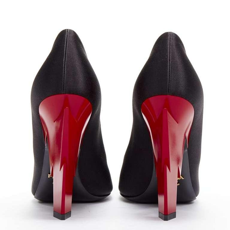 new PRADA Lightning Bolt black silk satin red heel pump EU38 For Sale ...