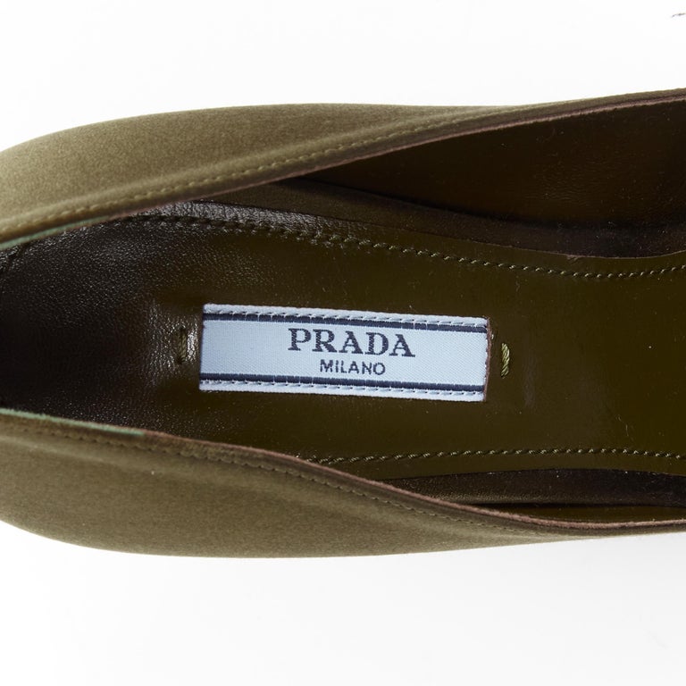 new PRADA Lightning Bolt green silk satin gold metal heel pump EU38.5 ...