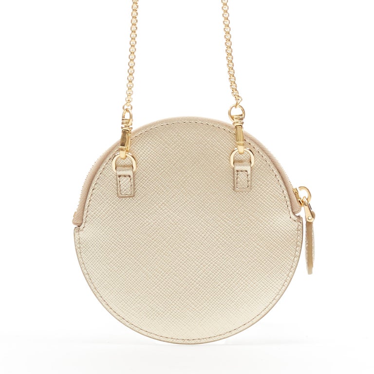 new PRADA metallic gold saffiano leather triangle logo crossbody circle ...