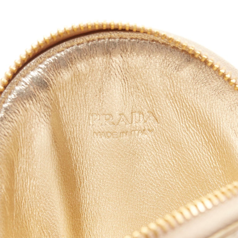new PRADA metallic gold saffiano leather triangle logo crossbody circle ...