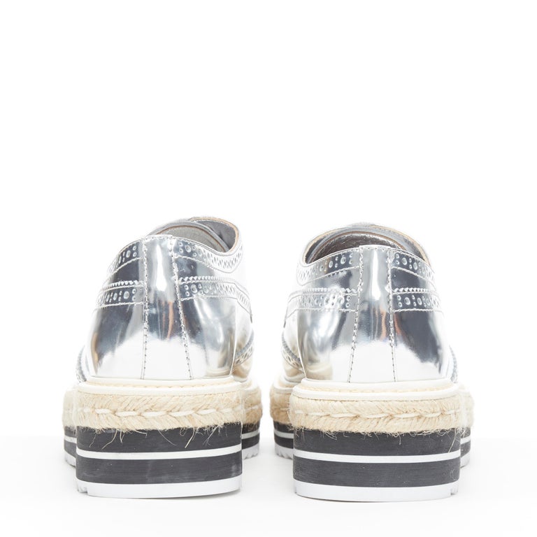 new PRADA metallic silver espadrille jute platform oxford brogue shoe ...