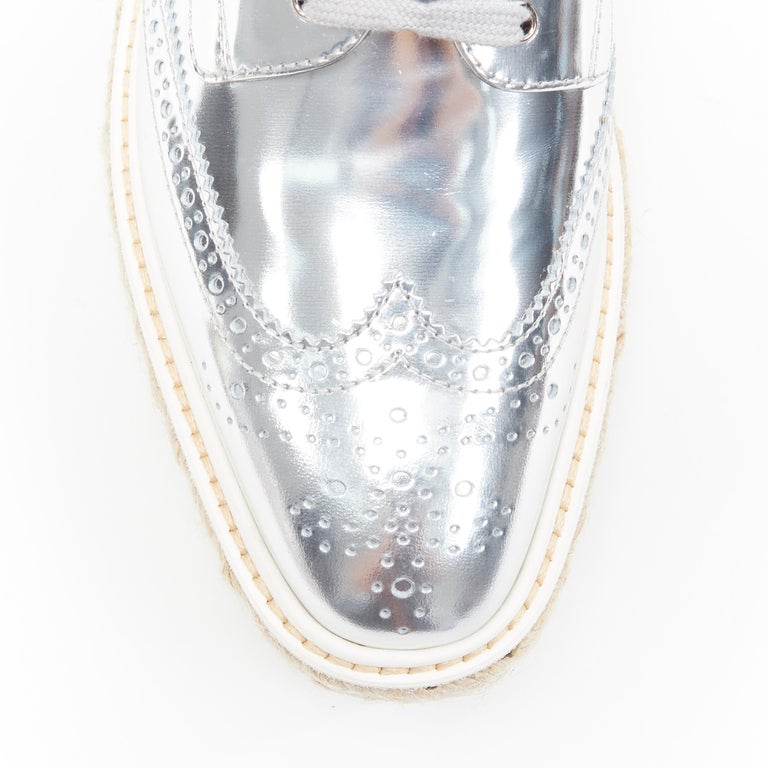 new PRADA metallic silver espadrille jute platform oxford brogue shoe ...