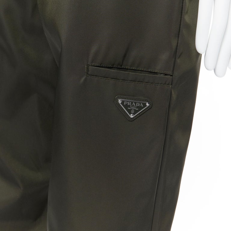 new PRADA Nylon 2019 green triangle enamel logo gabardine track pants ...