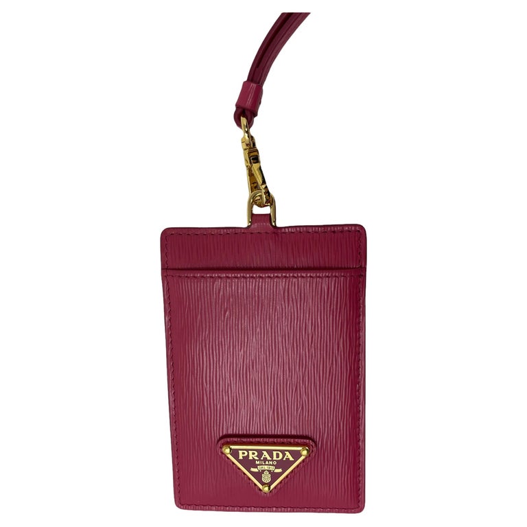 NEW Prada Pink Saffiano Leather Lanyard Wallet Card Case Bag For Sale ...