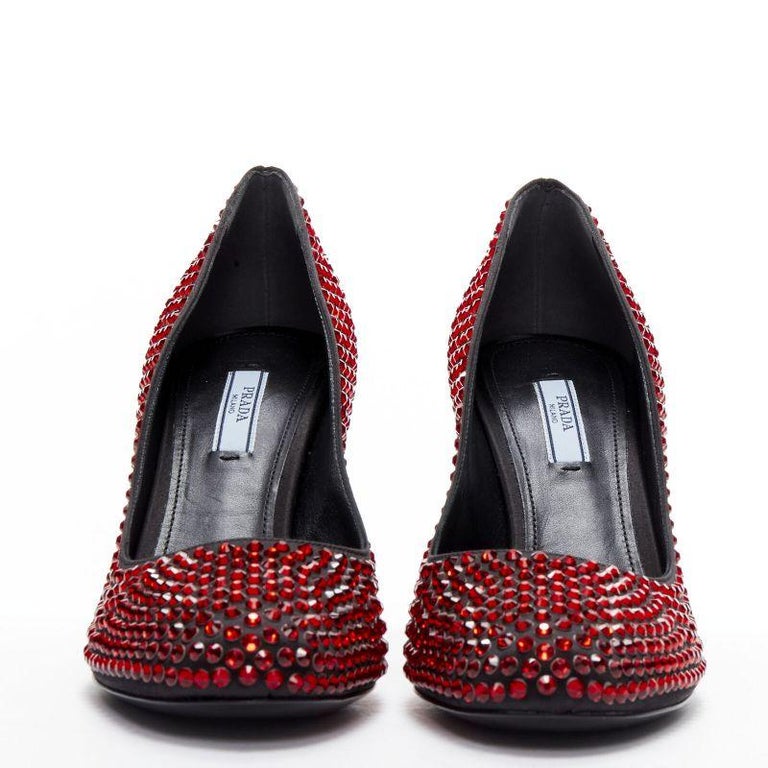 new PRADA Runway Ruby red rhinestone crystal embellished pump EU37 For Sale at 1stDibs