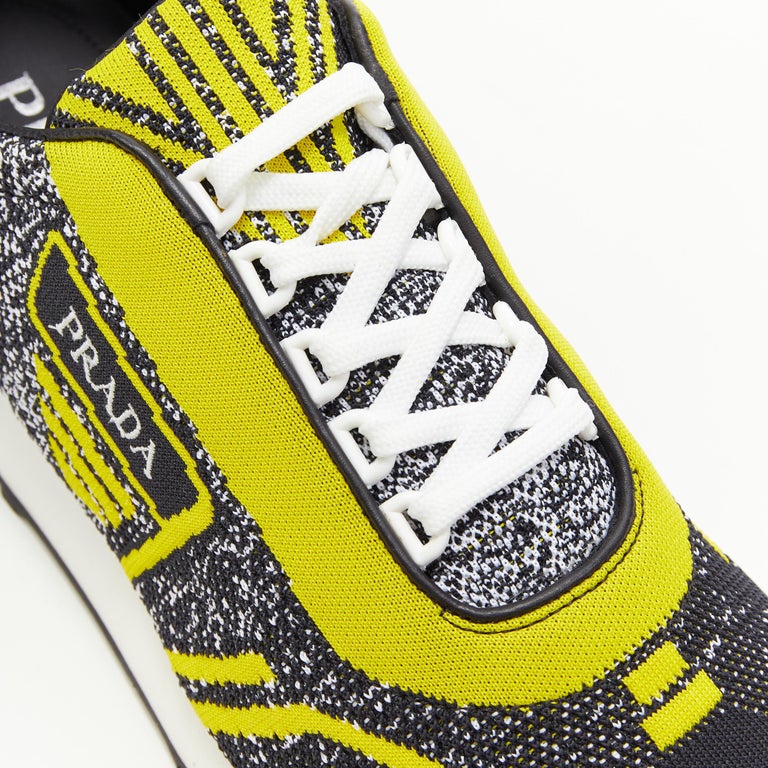 new PRADA Sport Knit yellow black logo sock knit low top sneakers UK8 US9 EU42 For Sale at 1stDibs