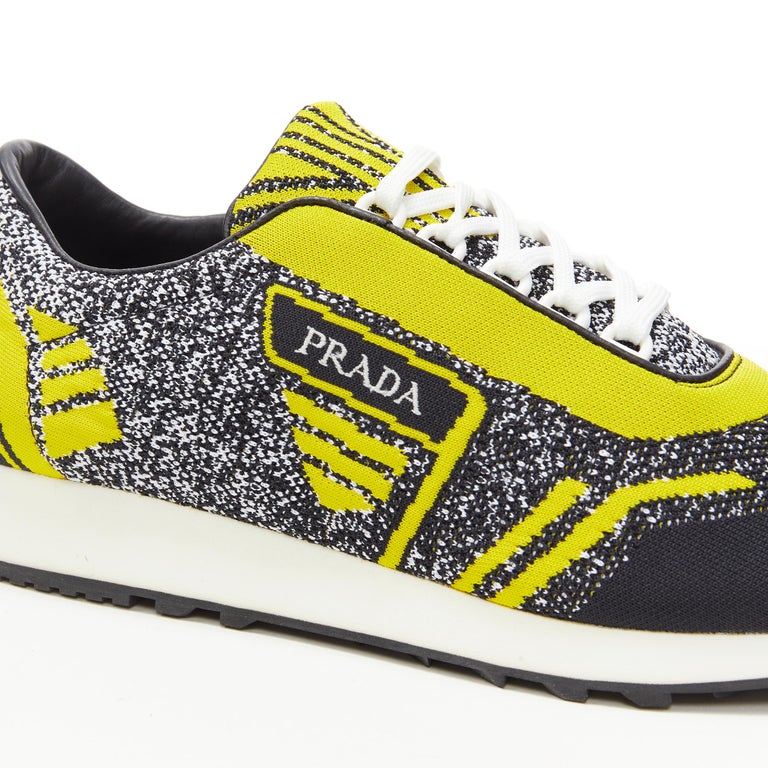 new PRADA Sport Knit yellow black logo sock knit low top sneakers UK8 US9 EU42 For Sale at 1stDibs