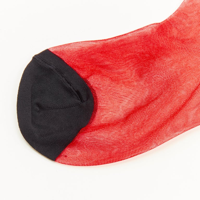 new PRADA Triangle logo red semi sheer black trimmed fine cotton knit ...