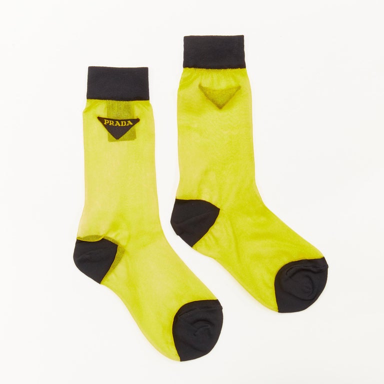 new PRADA Triangle logo yellow semi sheer black trimmed fine cotton ...