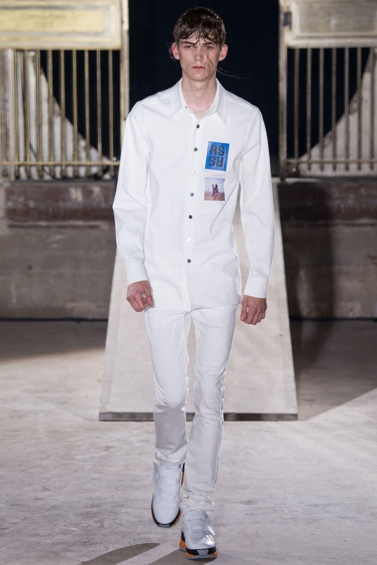 new RAF SIMONS Runway SS15 white RS brand patch straight denim jeans ...