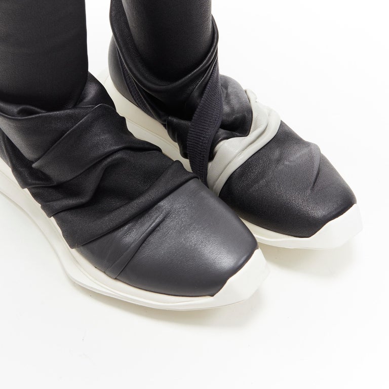 new RICK OWENS Draped Olique Runner Stocking black knee high sneaker ...