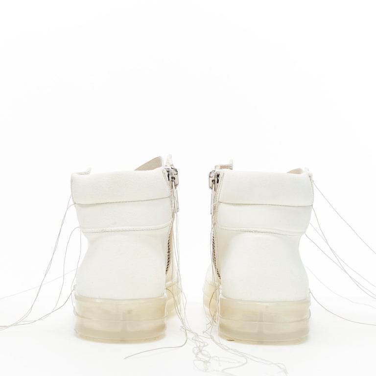 new RICK OWENS Island Dunk long thread distressed milk clear sole high ...