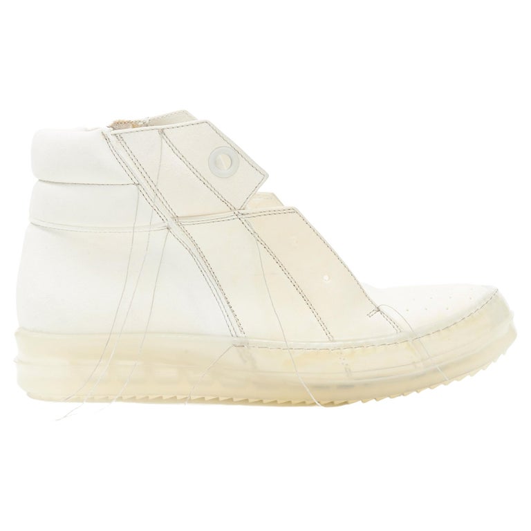 new RICK OWENS Island Dunk long thread distressed milk clear sole high ...