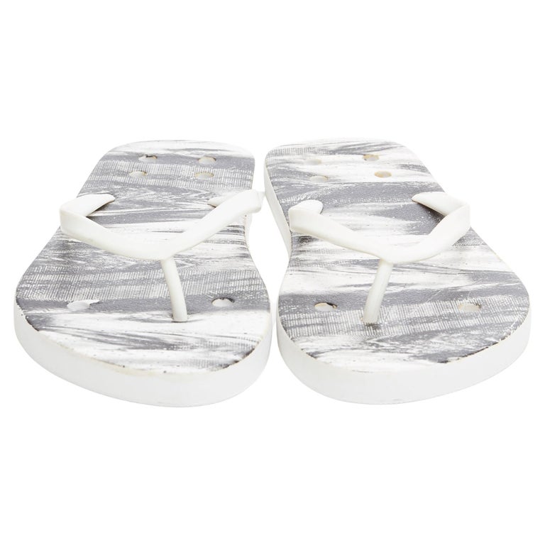 new RICK OWENS rare abstract print punctured cut out thong slippers ...