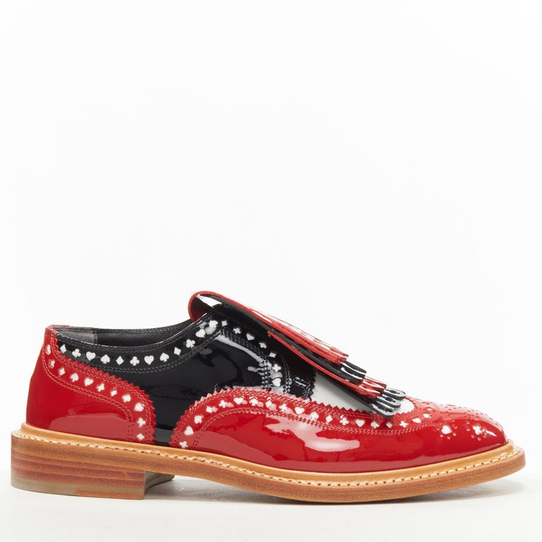 new ROBERT CLERGERIE DISNEY Card Suits cut out fringed red black brogue ...