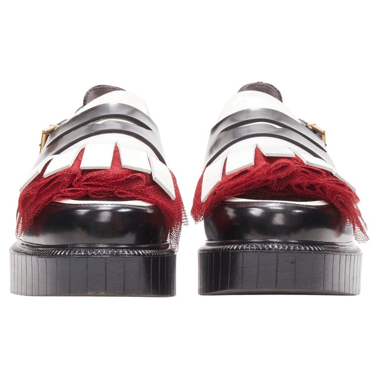 new ROBERT CLERGERIE Psilly black fringe tule cut out platform brogue ...