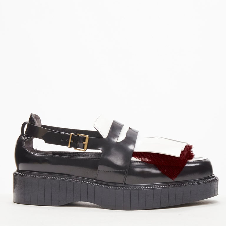 new ROBERT CLERGERIE Psilly black fringe tule cut out platform brogue ...