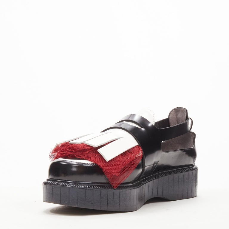 new ROBERT CLERGERIE Psilly black fringe tule cut out platform brogue ...