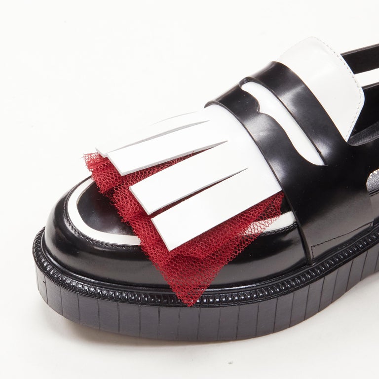 new ROBERT CLERGERIE Psilly black fringe tule cut out platform brogue ...