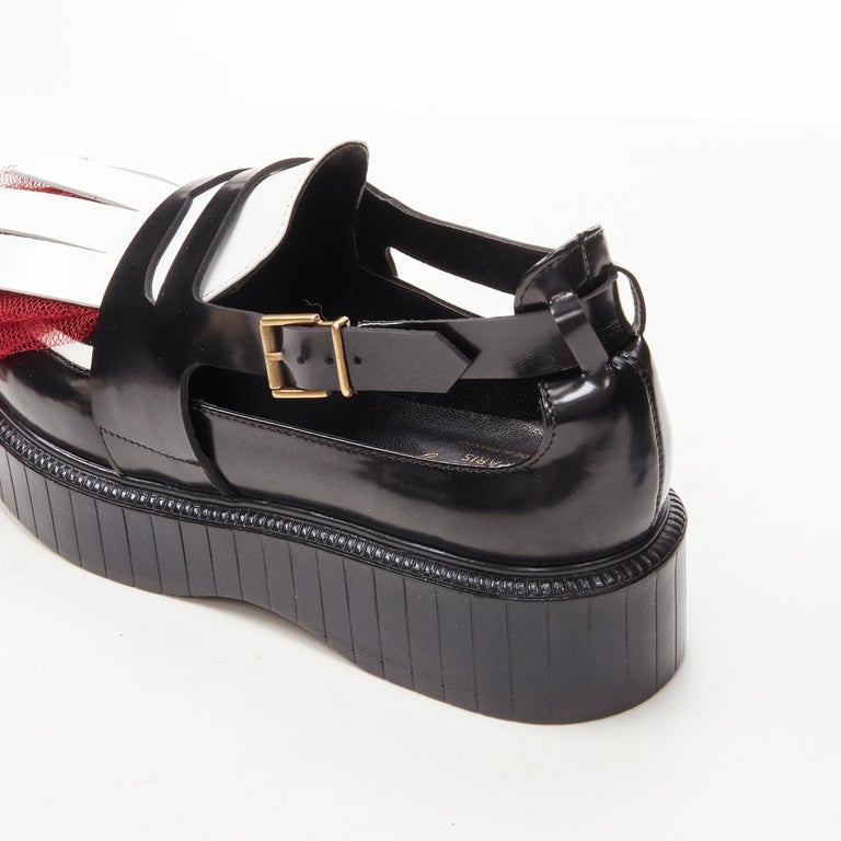 new ROBERT CLERGERIE Psilly black fringe tule cut out platform brogue ...