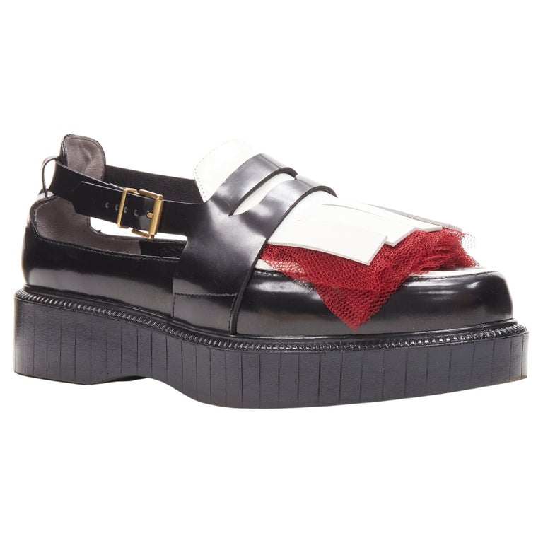 new ROBERT CLERGERIE Psilly black fringe tule cut out platform brogue ...