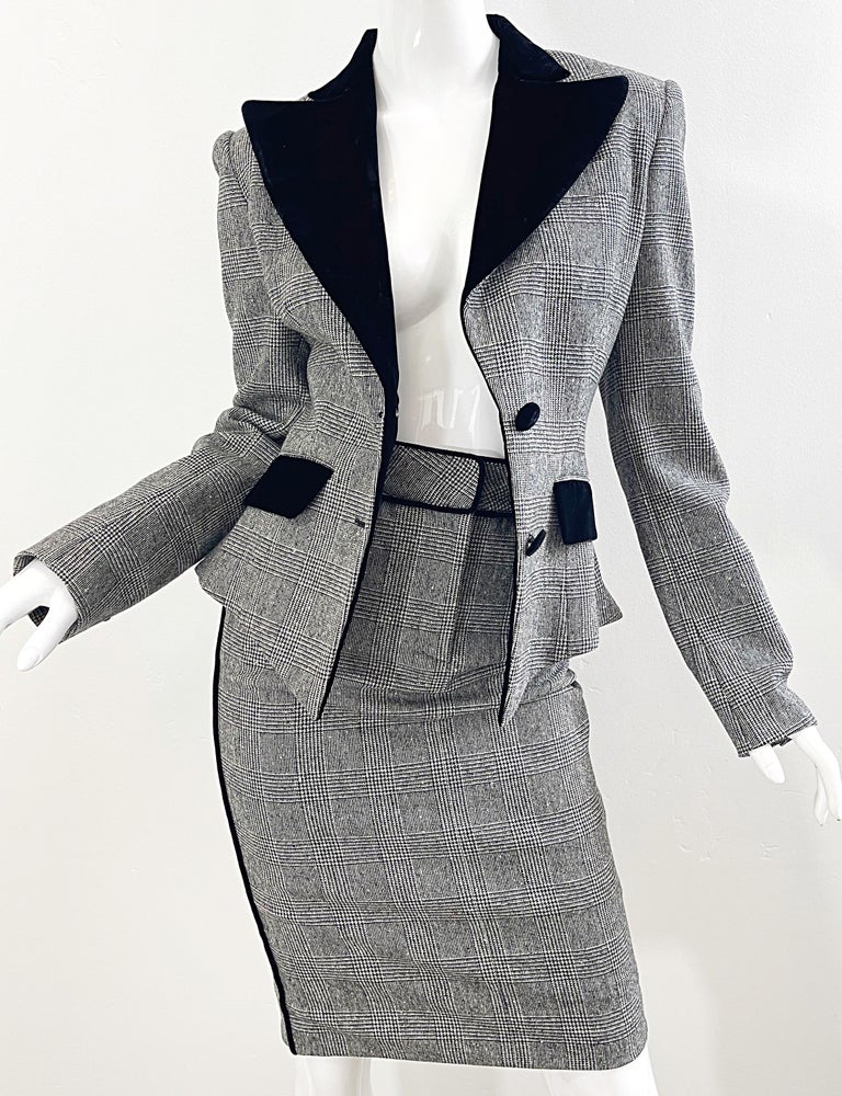 New Roberto Cavalli 2000s Size 42 / 8 Black and White Plaid Skirt Suit Y2K For Sale at 1stDibs