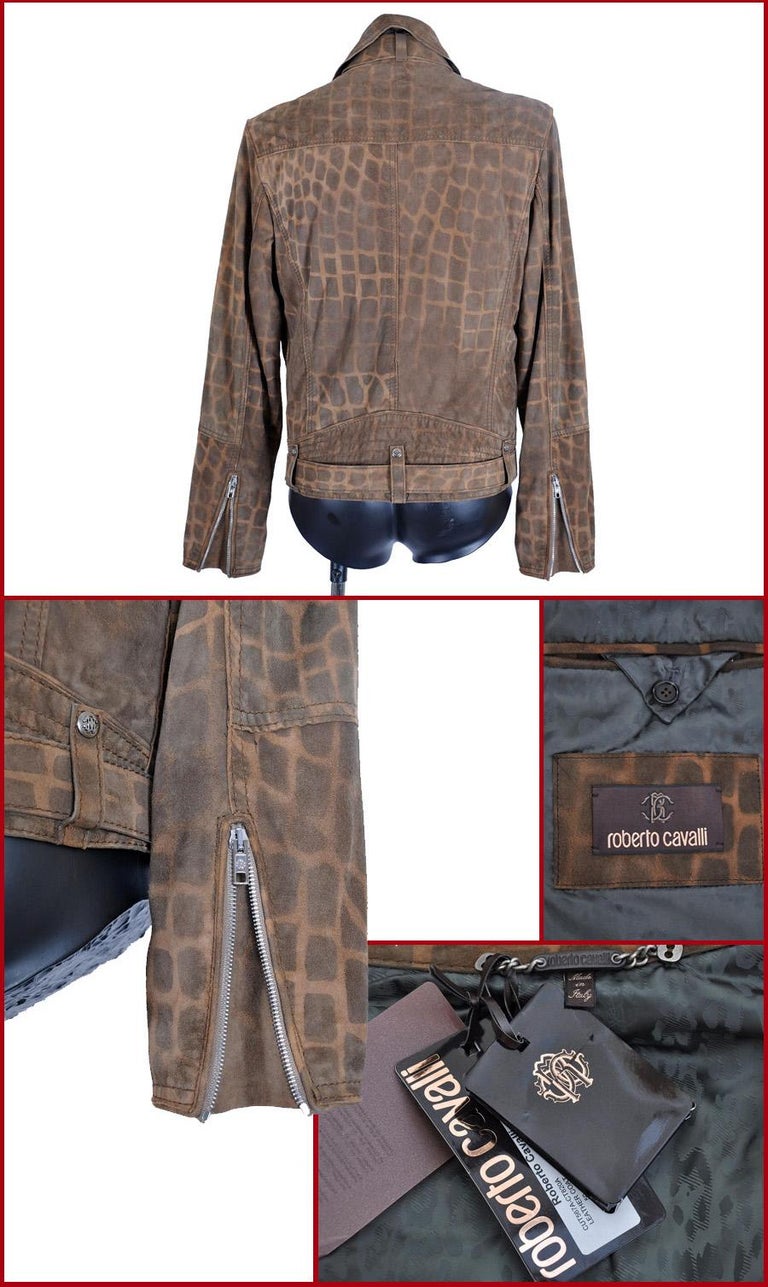 NEW ROBERTO CAVALLI ANIMAL PRINT LEATHER BIKER JACKET for MEN For Sale ...