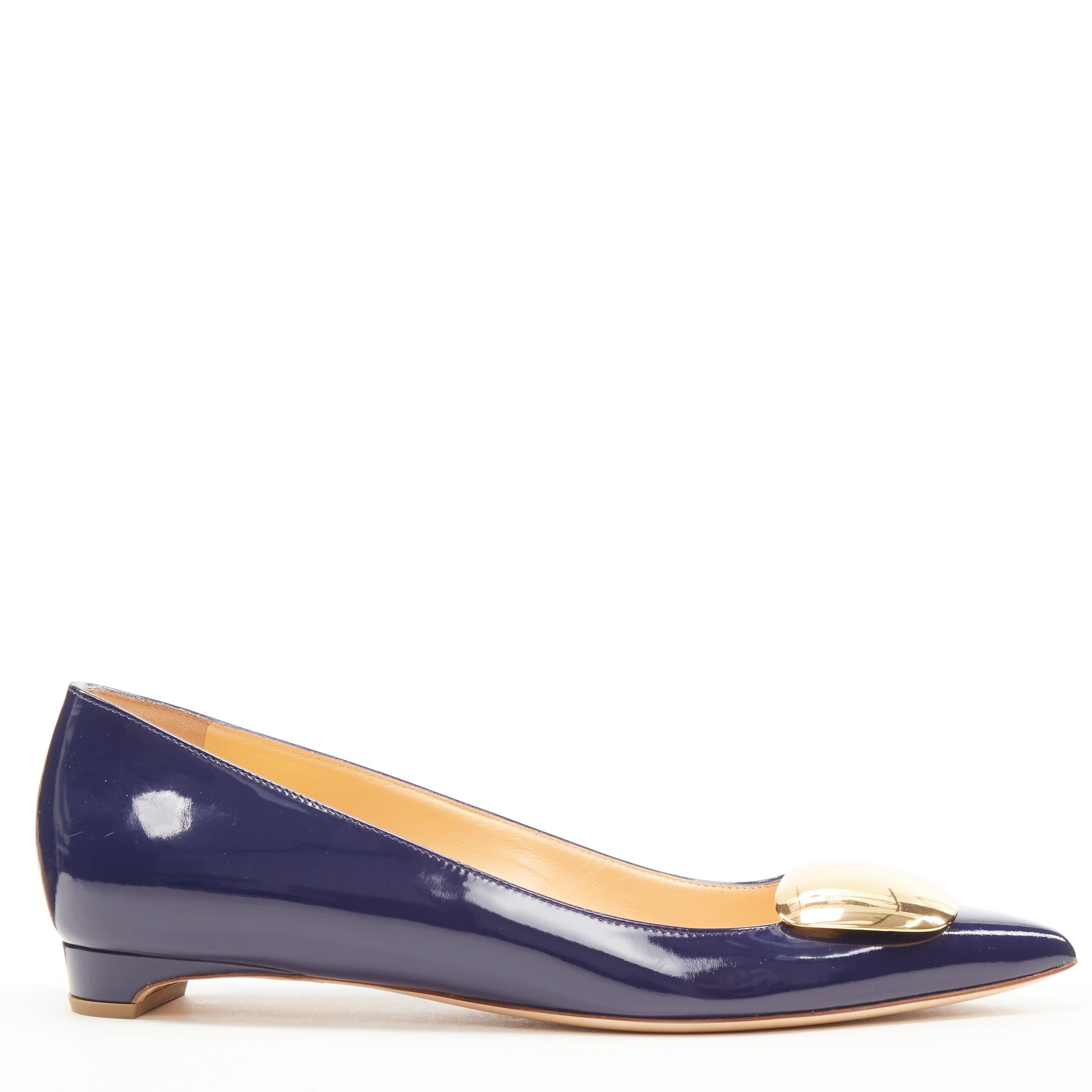 new RUPERT SANDERSON Bedfa Chrome blue patent gold brooch flats EU37.5 ...