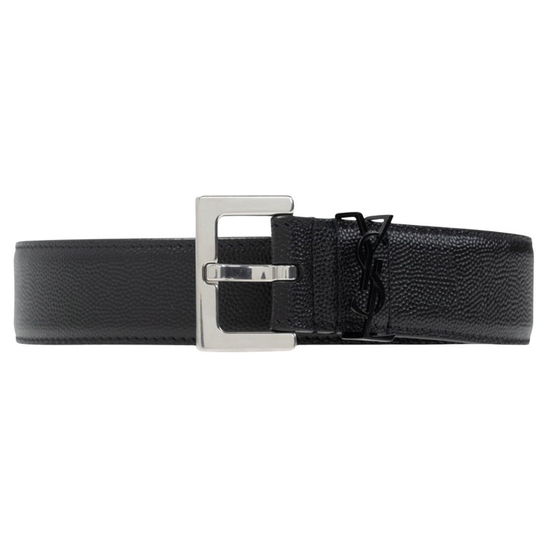 NEW Saint Laurent Black Cassandre Leather Buckle Belt Size 28 US 70 EU ...