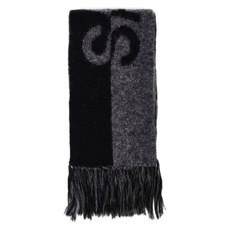 New Saint Laurent Black Two Tone Knitted Logo Wool Scarf For Sale at ...