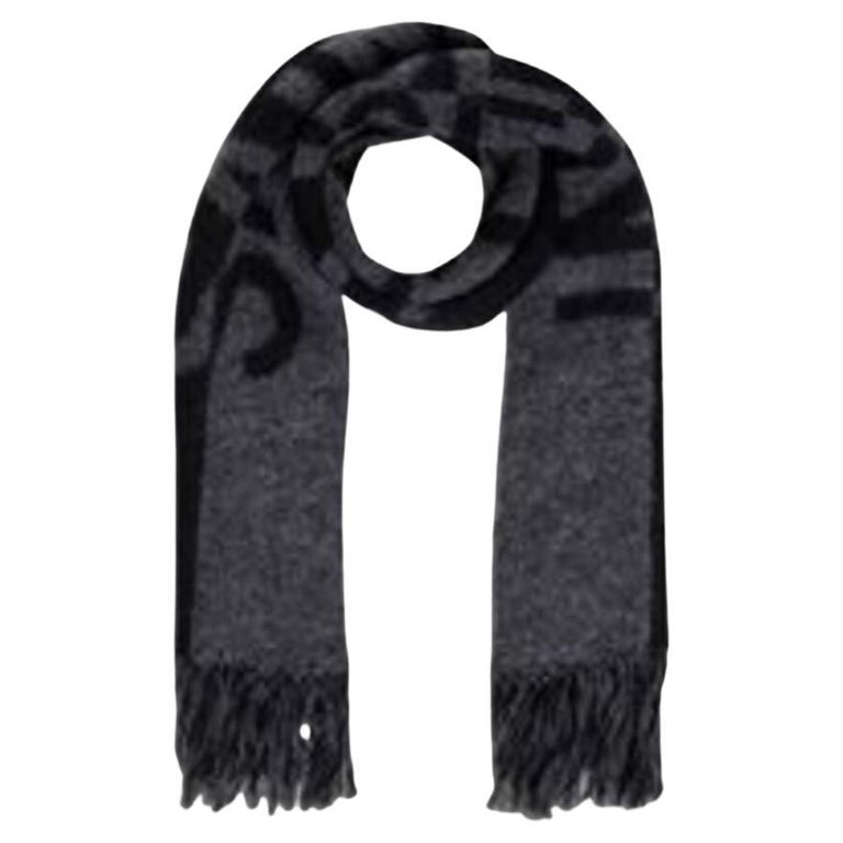 New Saint Laurent Black Two Tone Knitted Logo Wool Scarf For Sale at ...