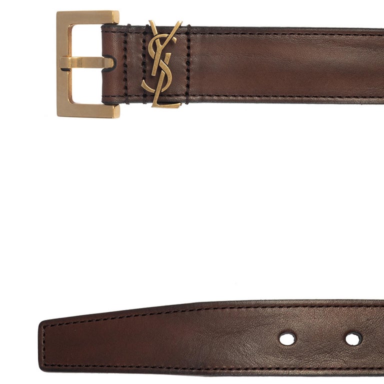 New Saint Laurent Black YSL Logo Buckle Leather Belt For Sale at 1stDibs