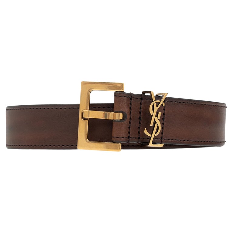 New Saint Laurent Black YSL Logo Buckle Leather Belt For Sale at 1stDibs