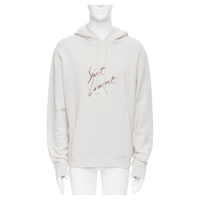 new SAINT LAURENT ecru Animal Logo Signature print vintage distressed ...