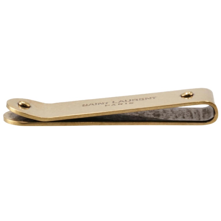 New Saint Laurent Gold Signature Engraved Metal ID Money Clip For Sale ...