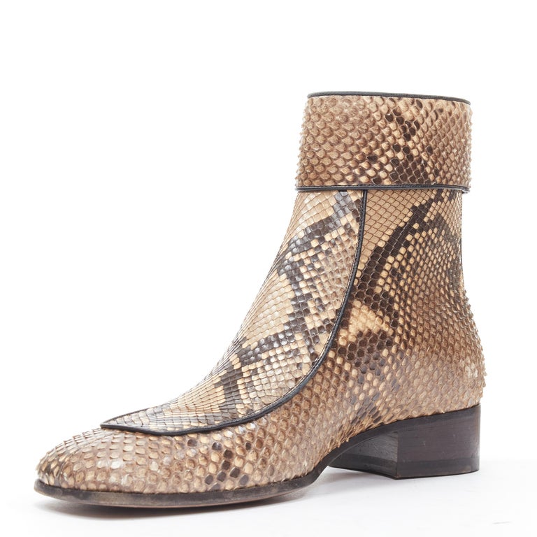 new SAINT LAURENT Miles 30 Zip python snake square toe buckle boot EU42 ...